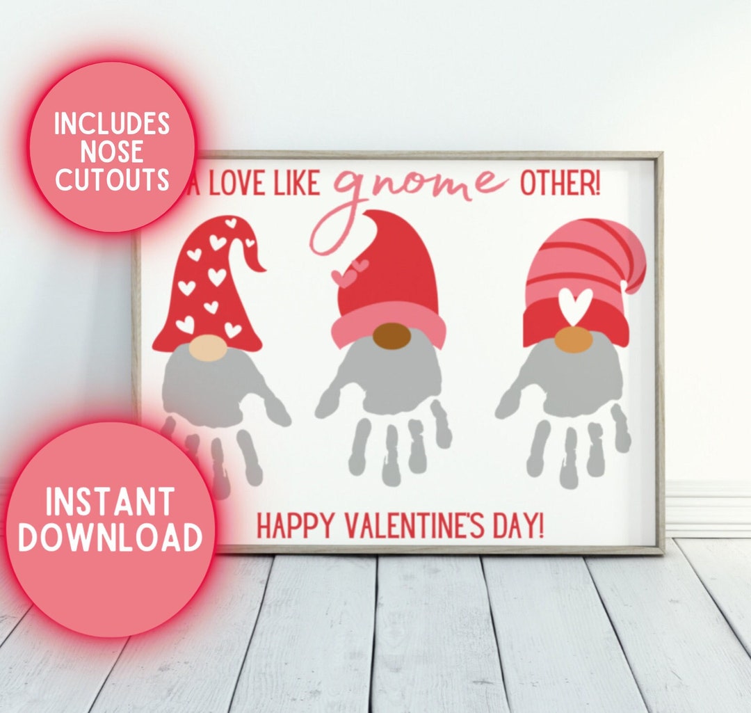 Gnome Valentine’s Day Handprint Craft, Footprint Art, Printable Gift ...