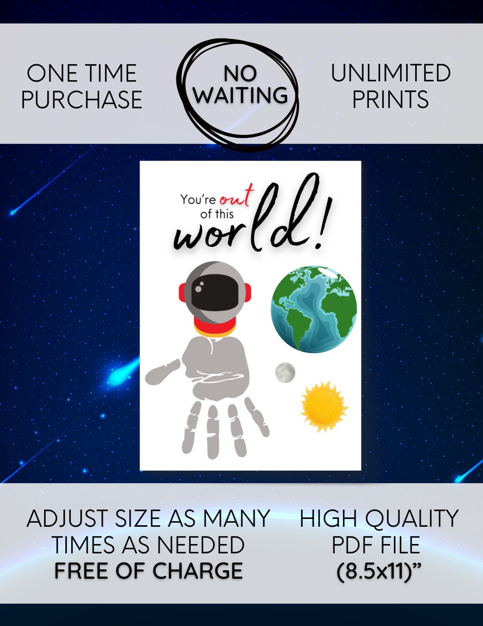 Astronaut Outer Space Handprint Art Craft Printable, Kids Toddler Baby ...