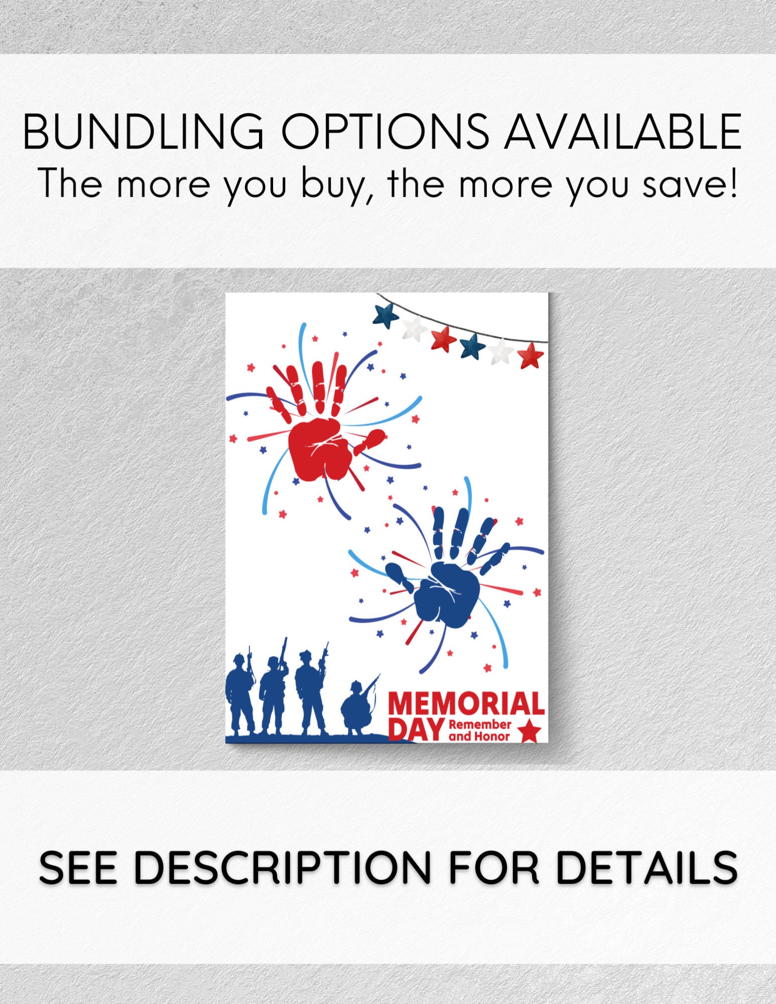 Memorial Day Handprint Art Craft Printable, Kids Toddler Baby DIY ...