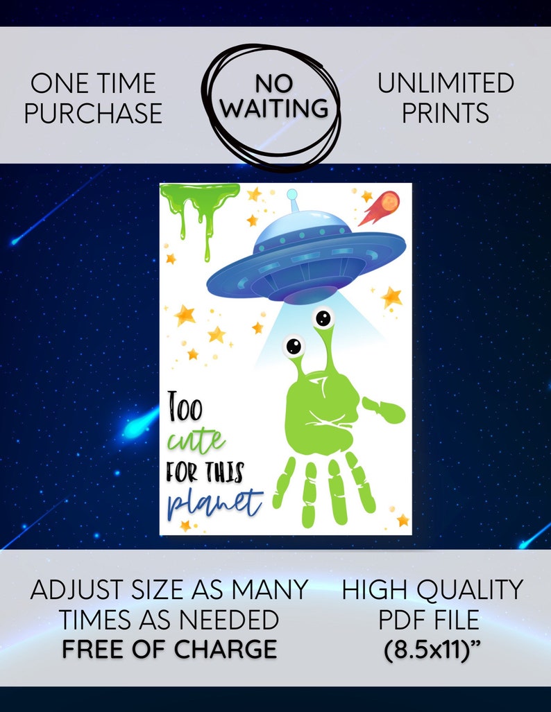 Alien Outer Space Handprint Art Craft Printable, Kids Toddler Baby DIY ...