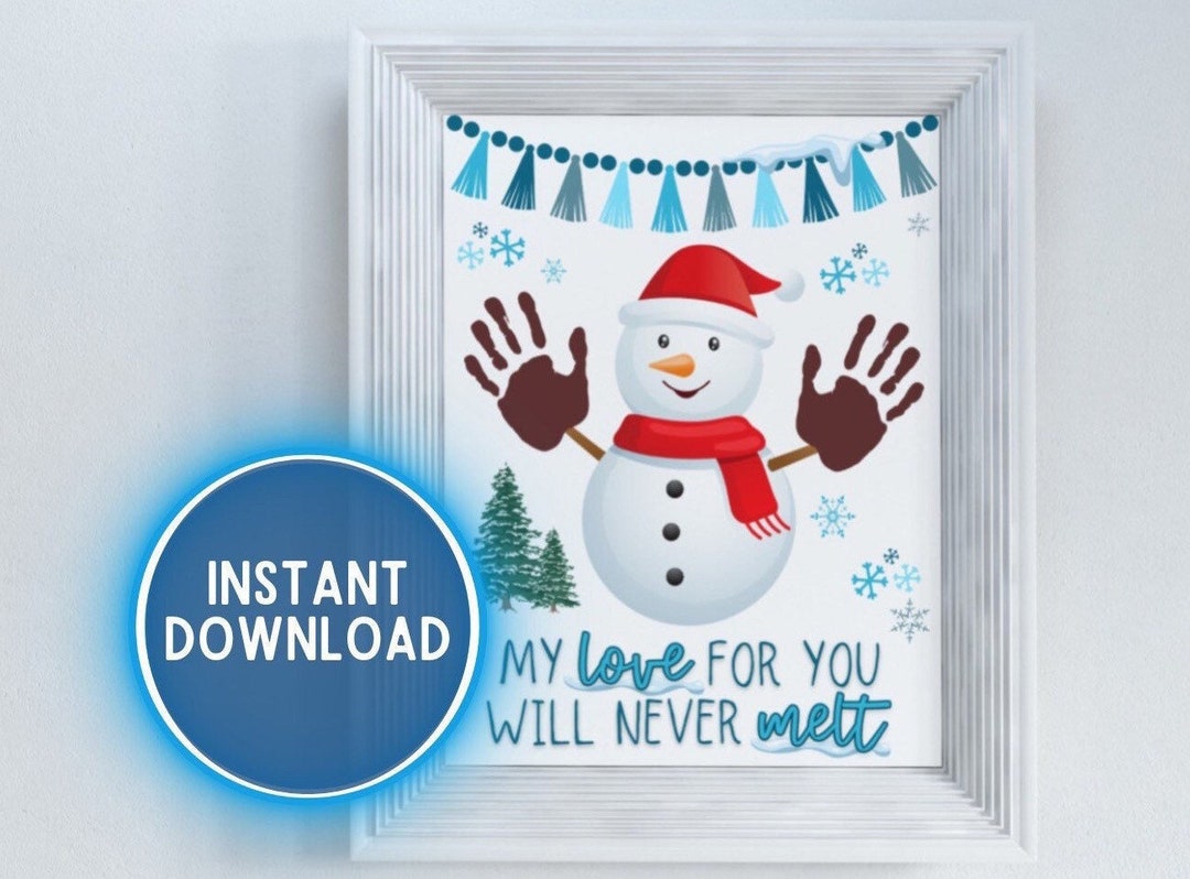 Snowman Handprint Art Craft Printable, Footprint, Babys First Winter ...