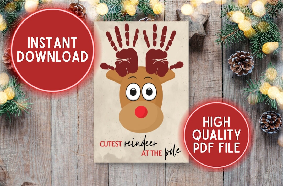 Christmas Handprint Art Craft, Reindeer, Footprint, Printable, Kids ...