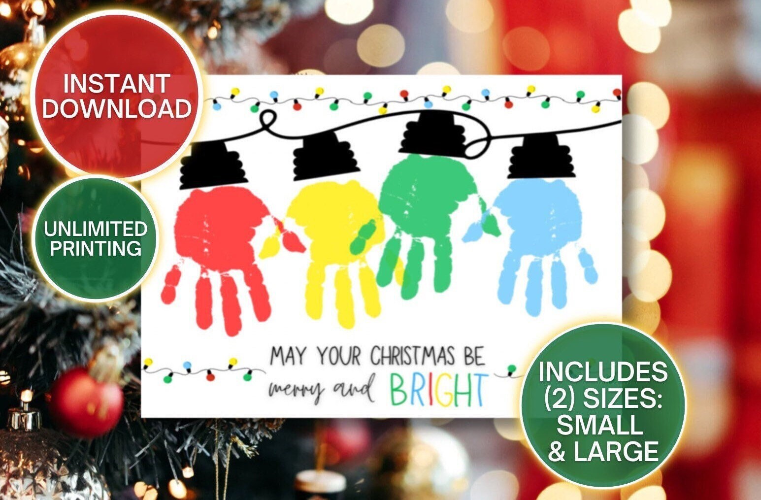 Christmas Lights Handprint Art Craft, Printable, Kids Handprint Art ...