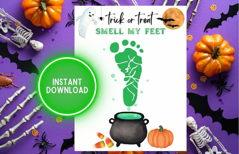 Halloween Footprint Art Craft Printable, Handprint Trick or Treat Smell ...
