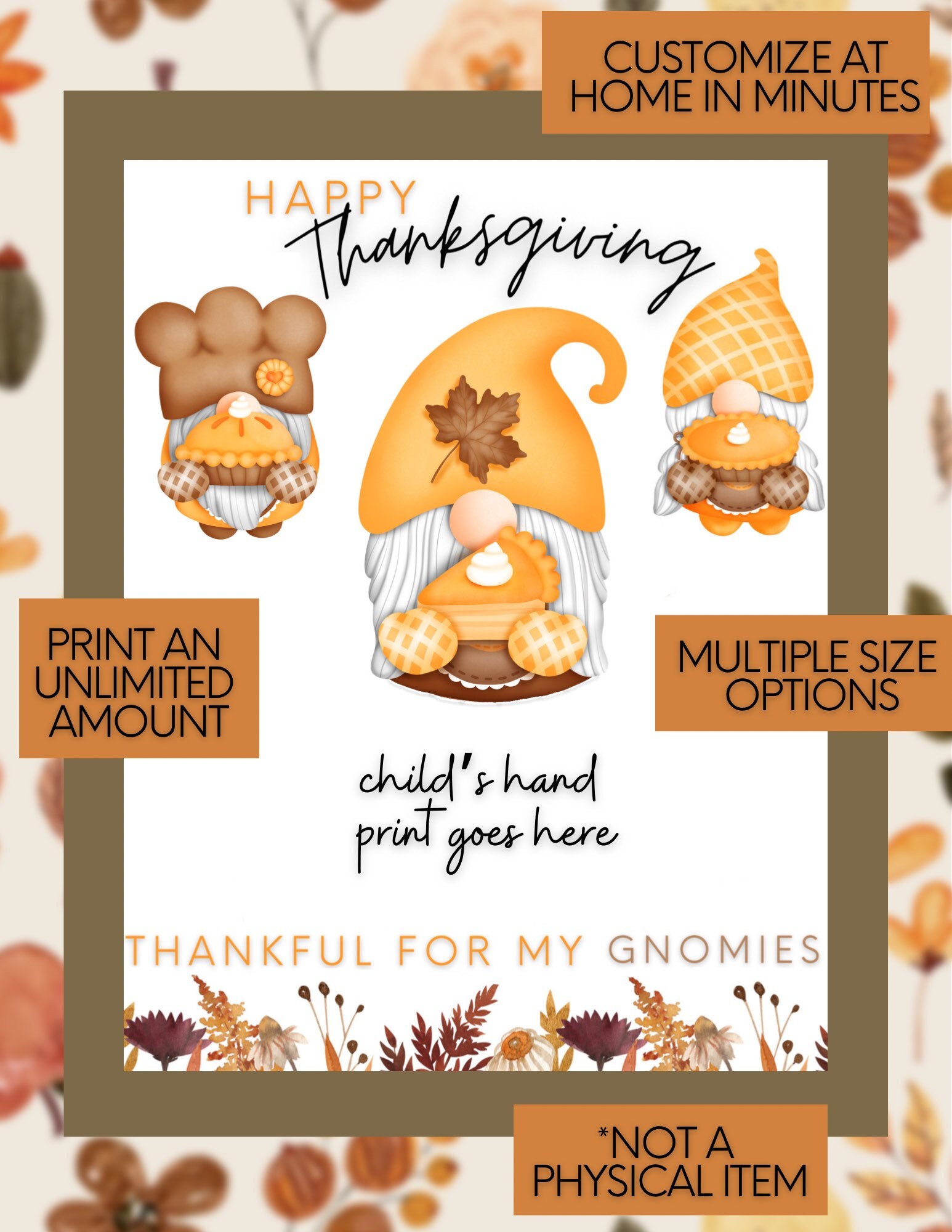 Thanksgiving Handprint Art Craft Printable, Gnome Craft, Footprint ...