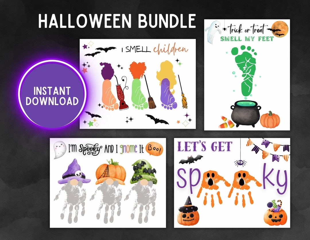 Halloween Handprint Art Craft Bundle, Printable, Footprint Craft ...