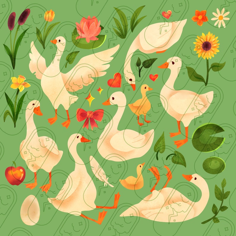 Cute Ducks Cliparts Illustration Gooses Spring Spring - Etsy