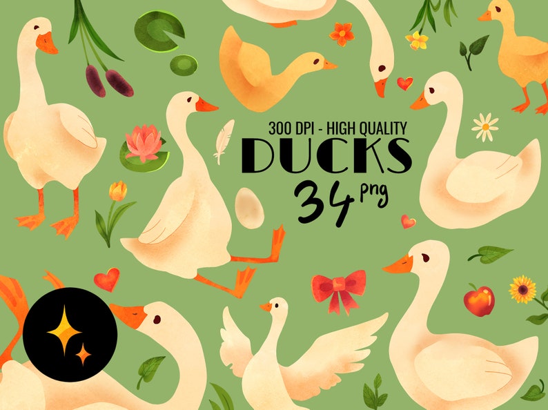 Cute Ducks Cliparts Illustration Gooses Spring Spring - Etsy