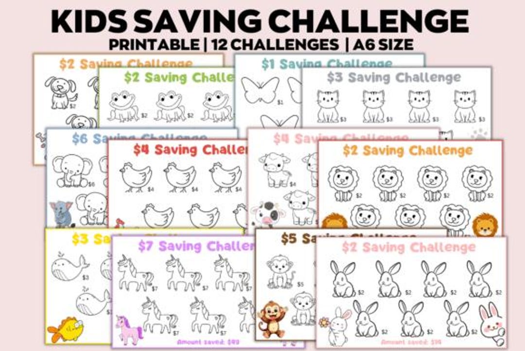 Kids Savings Challenge Printable, Teach Kids Money, Fun Financial Goals ...