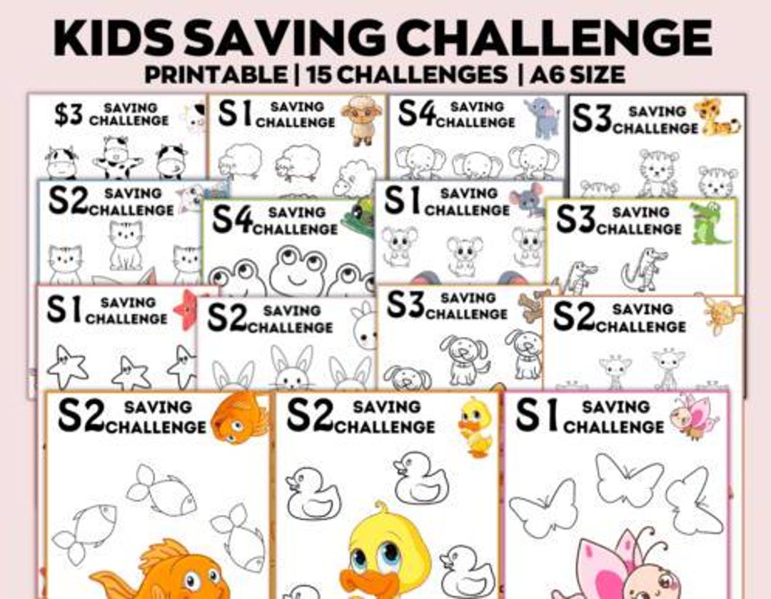 Kids Savings Challenge Printable, Teach Kids Money, Fun Financial Goals ...