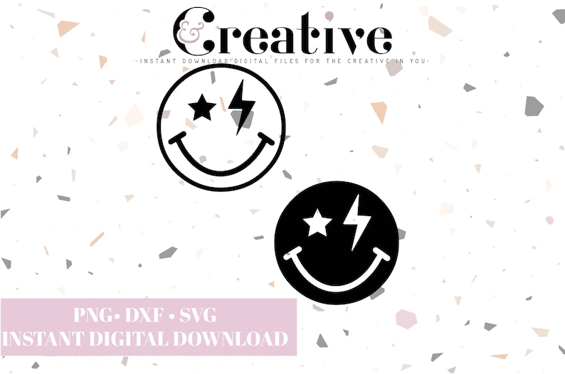Lightning Bolt Star Smiley SVG Retro Smiley Set Trendy Decal - Etsy