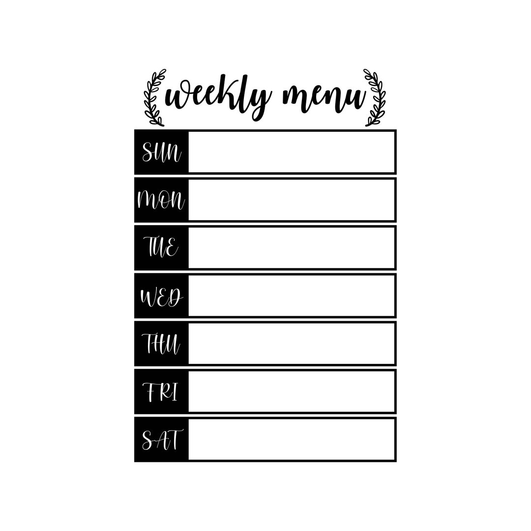 Weekly Menu, Weekly Printable SVG, Weekly Menu SVG Decal Files, Cut ...
