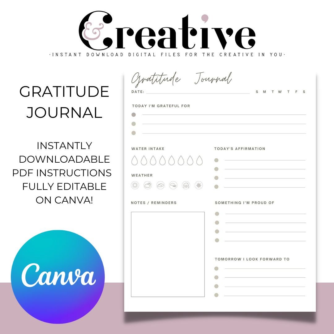 Customizable Gratitude Journal Template, Editable Calendar (canva ...
