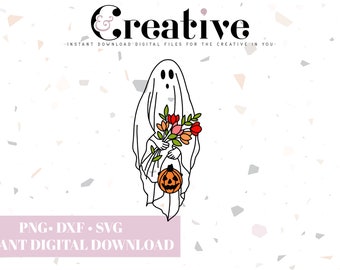 Cute Ghost SVG & PNG Files - Floral Ghost With Flowers - Halloween ...