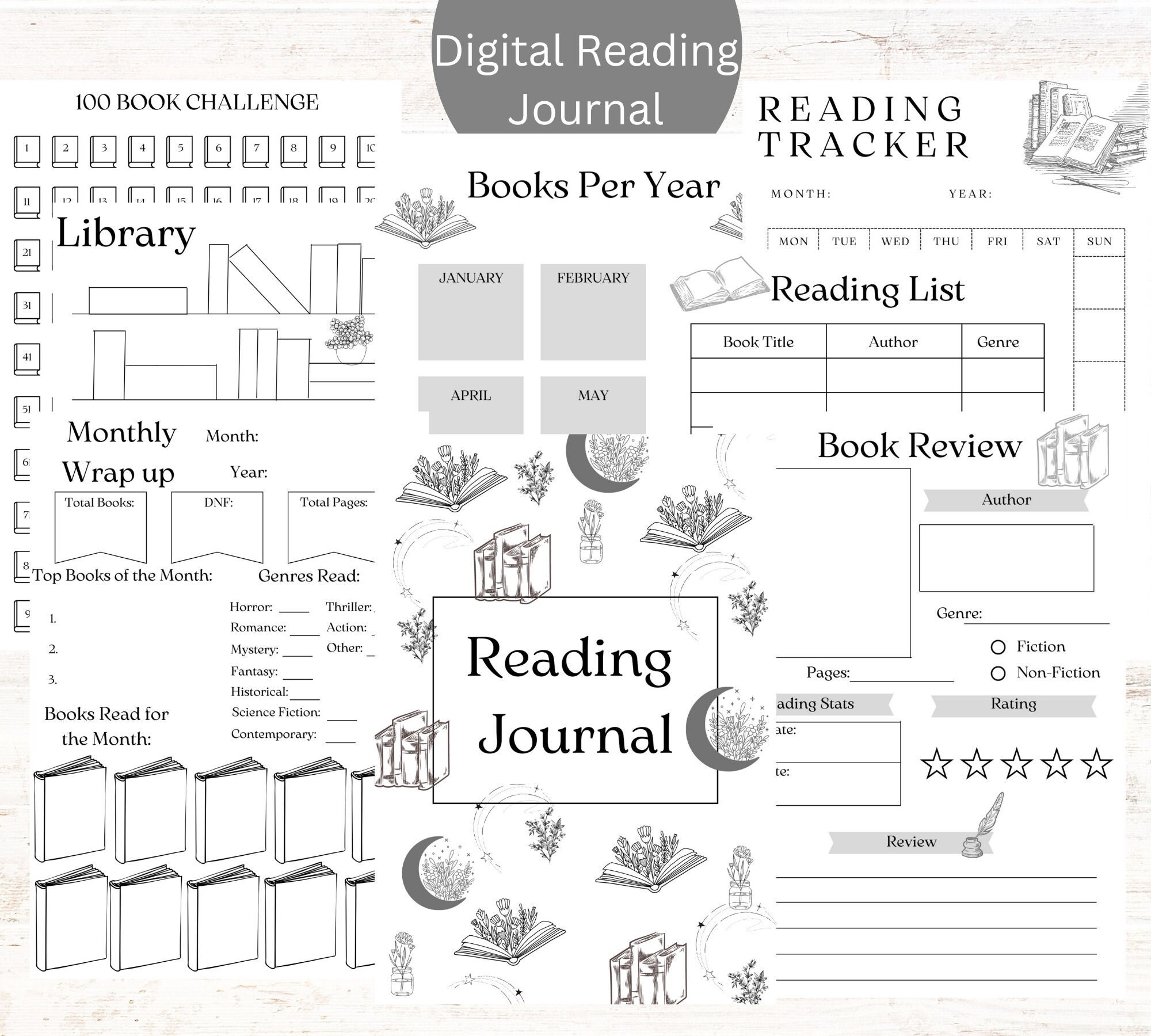 Digital Download, Digital Reading Journal, Reading Journal, Printable ...