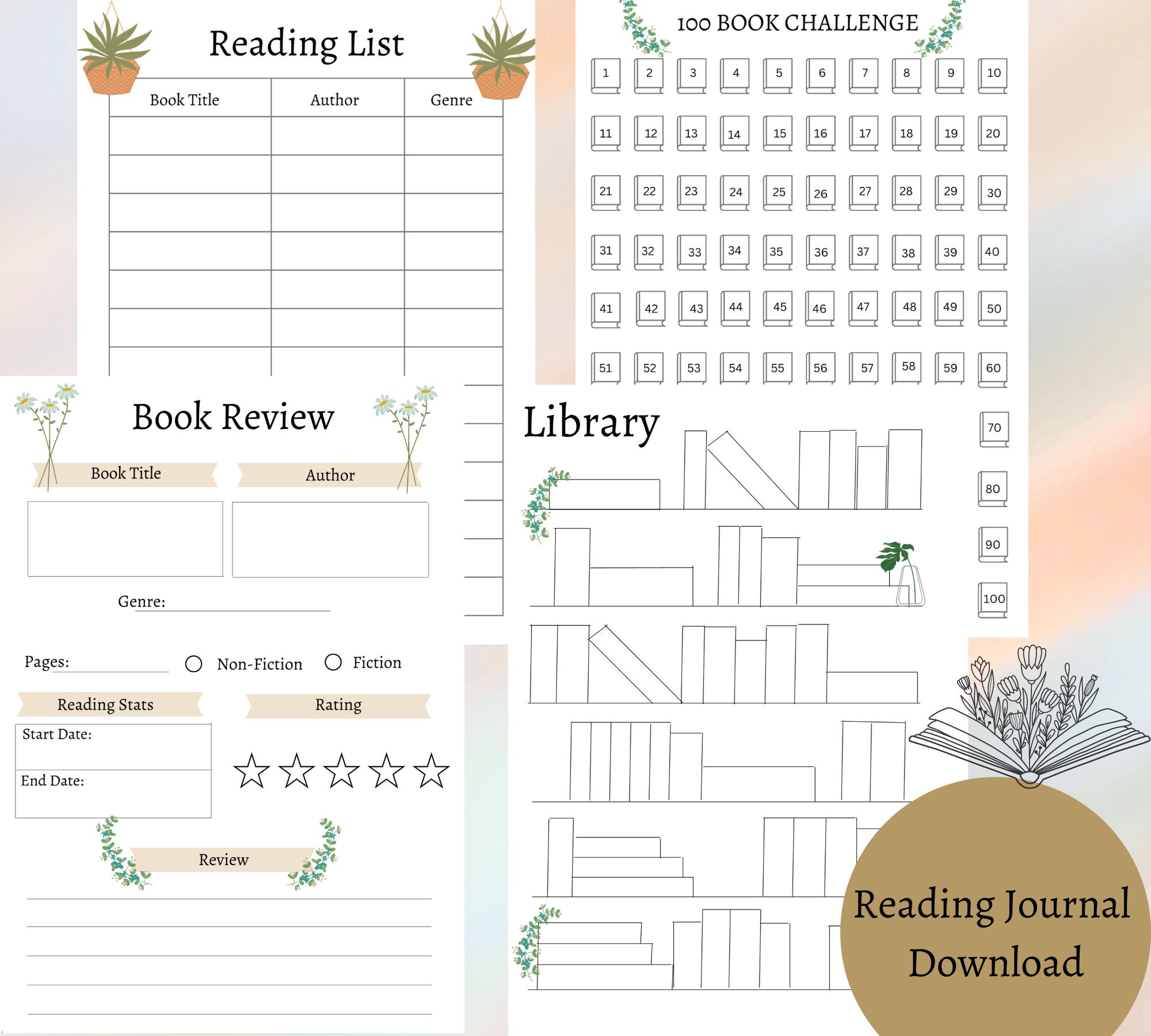 Digital Download, Digital Reading Journal, Printable Journal, Reading ...