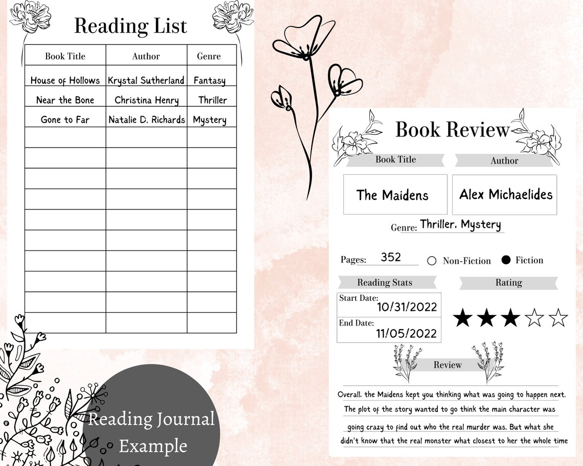 Digital Download, Digital Reading Journal, Printable Journal, Reading ...