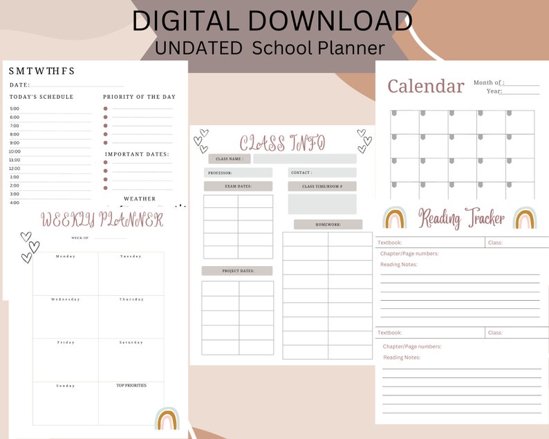 Digital School Planner, College Planner, Printable Planner, High School ...