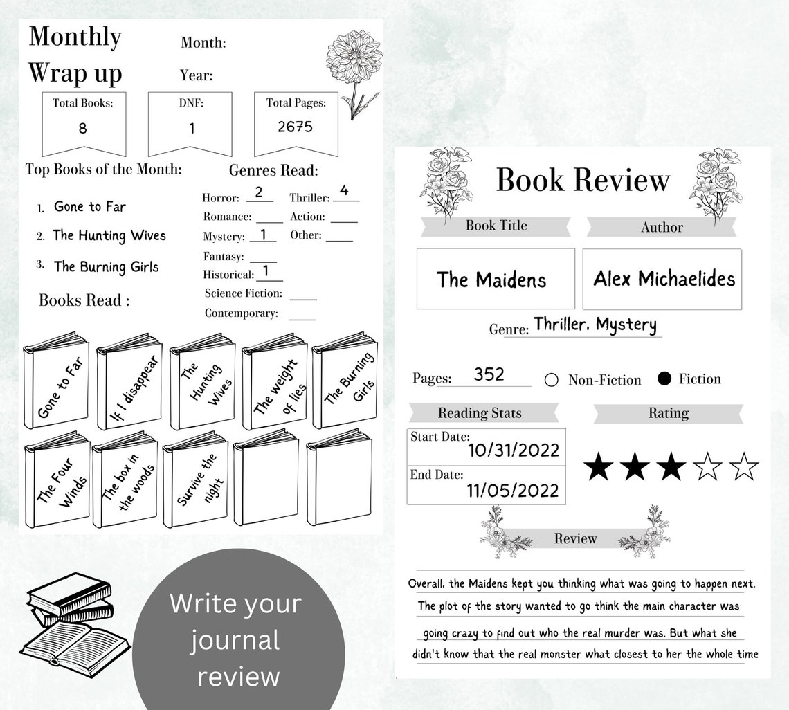 Digital Download, Digital Reading Journal, Printable Journal, Reading ...