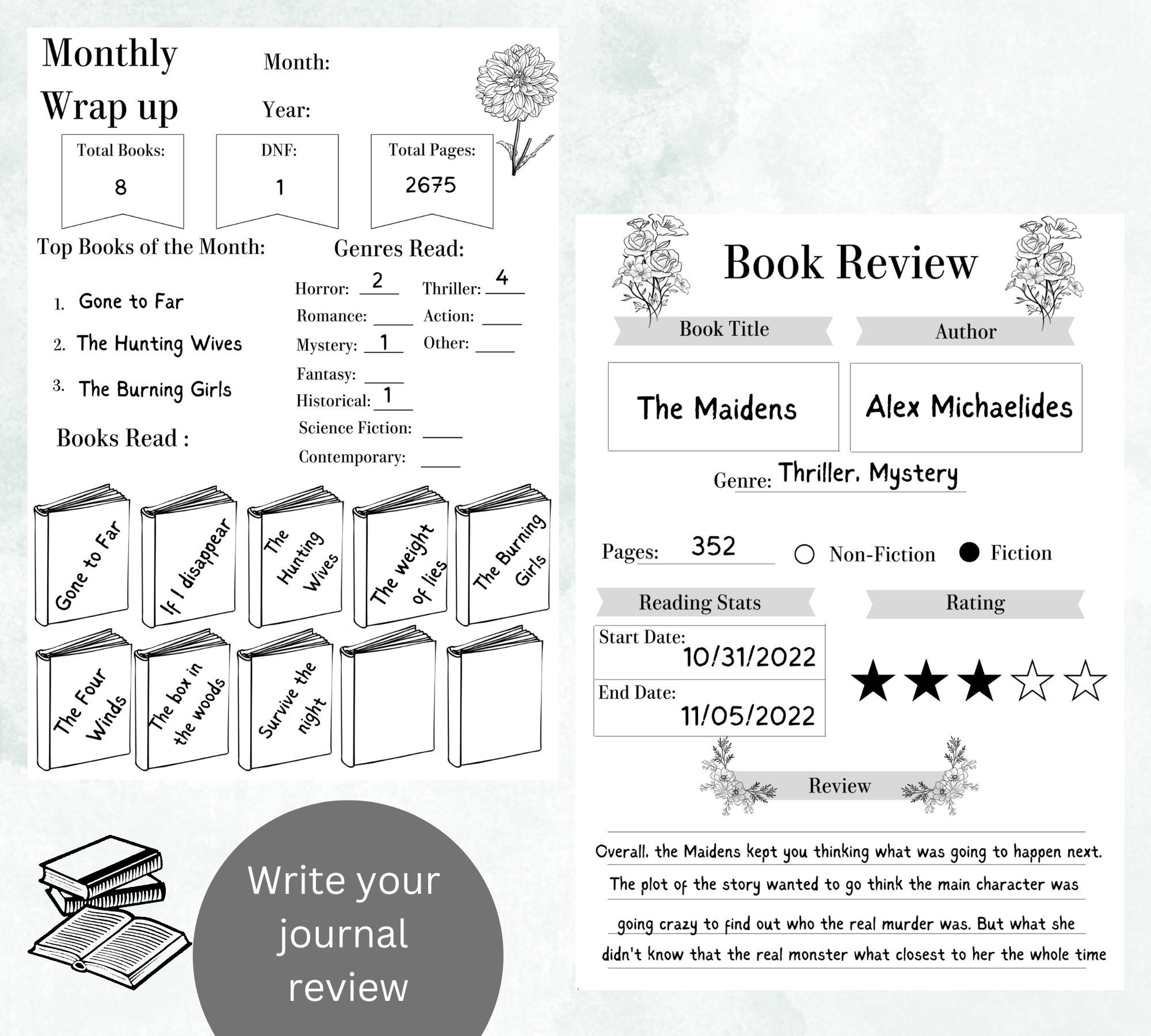 Digital Download Digital Reading Journal Printable Journal - Etsy