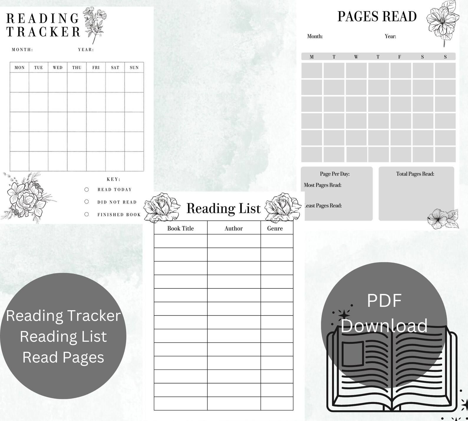 Digital Download, Digital Reading Journal, Printable Journal, Reading ...