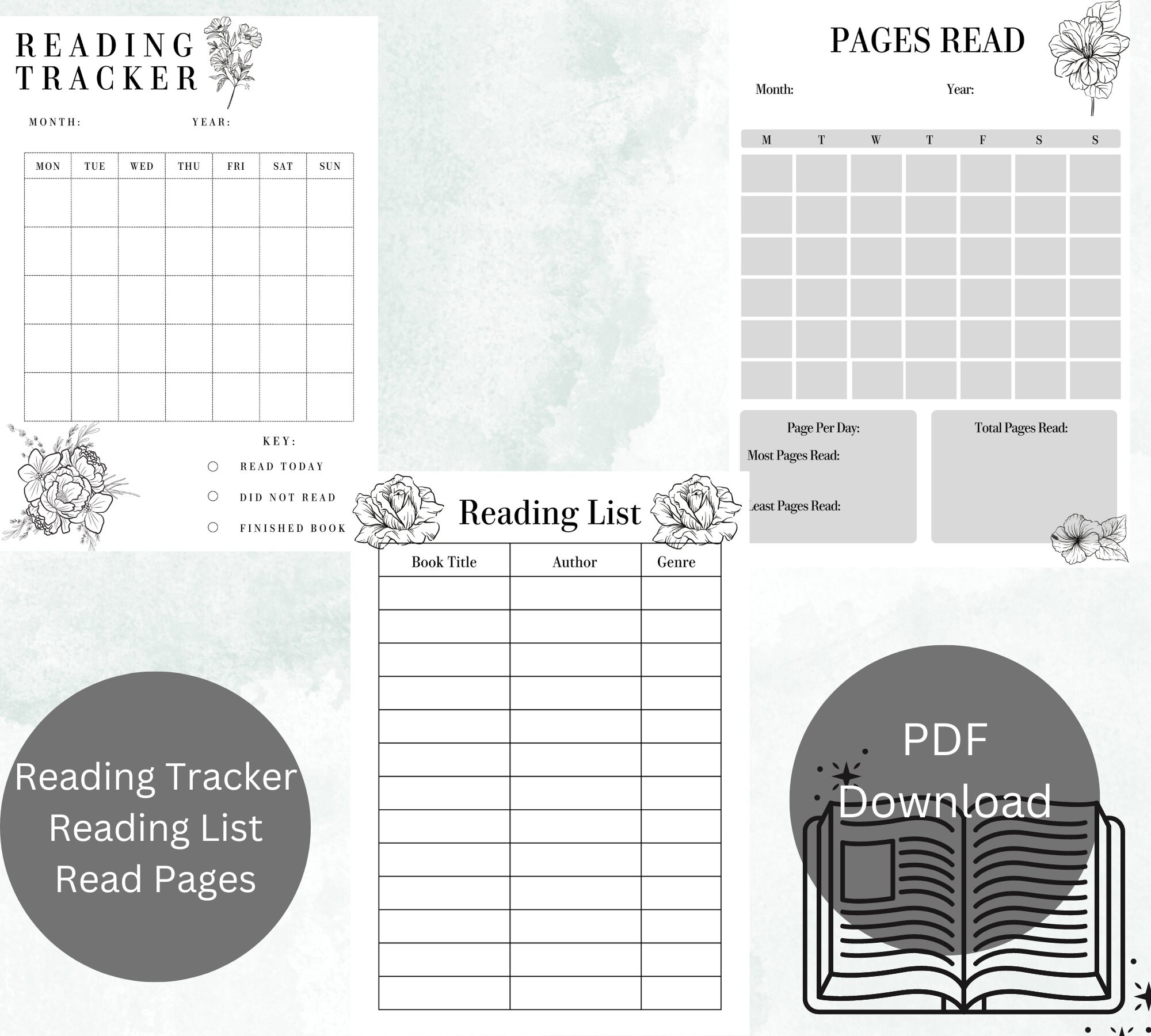 Digital Download, Digital Reading Journal, Printable Journal, Reading ...