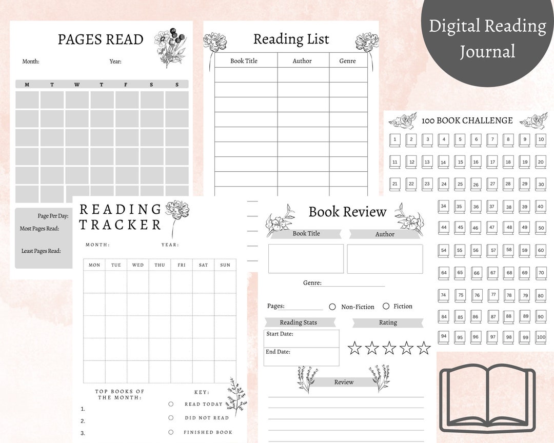 Digital Download, Digital Reading Journal, Printable Journal, Reading ...