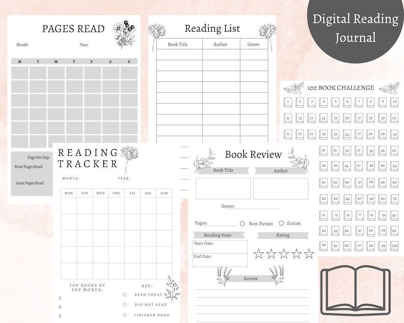 Digital Download, Digital Reading Journal, Printable Journal, Reading ...