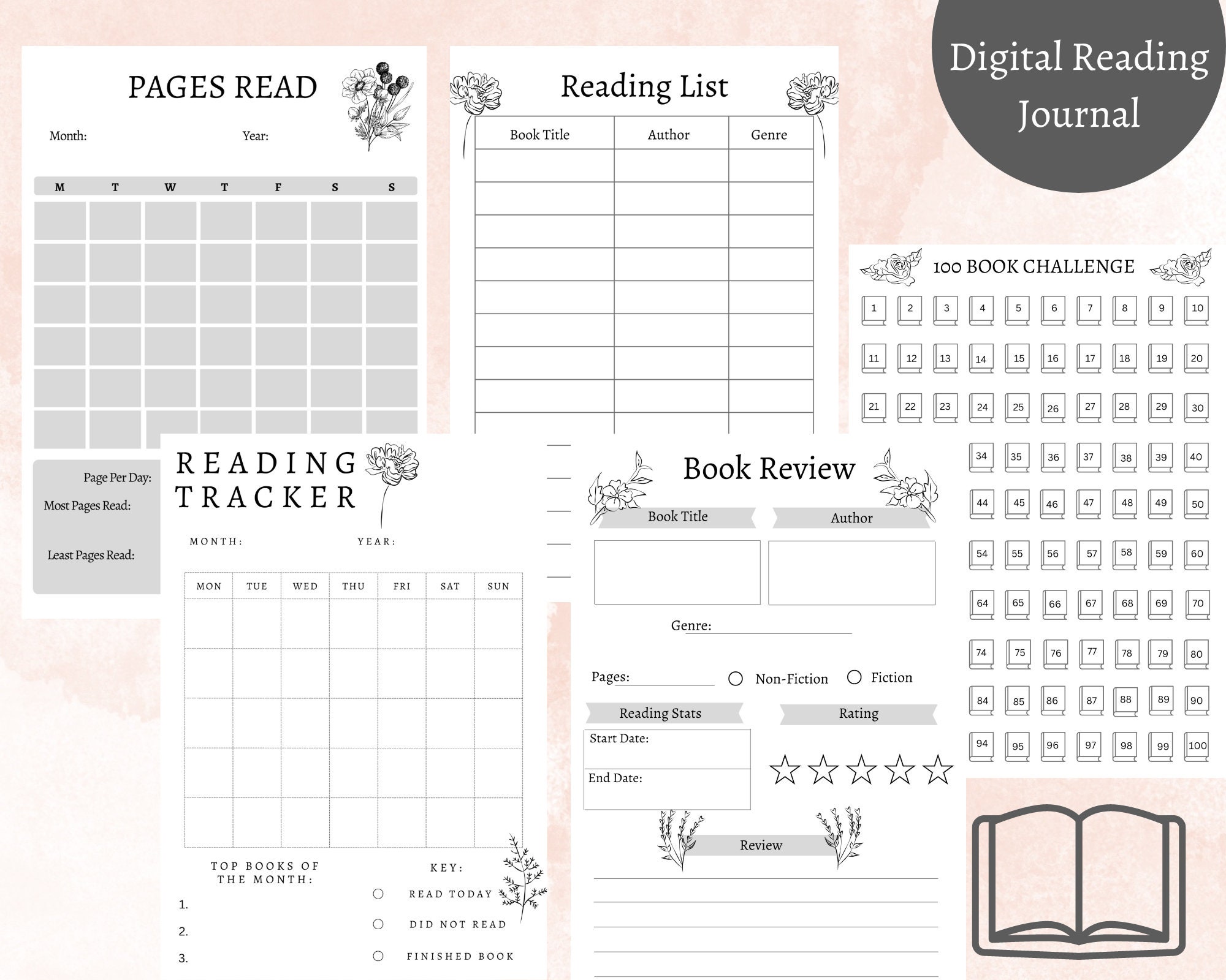 Digital Download, Digital Reading Journal, Printable Journal, Reading ...