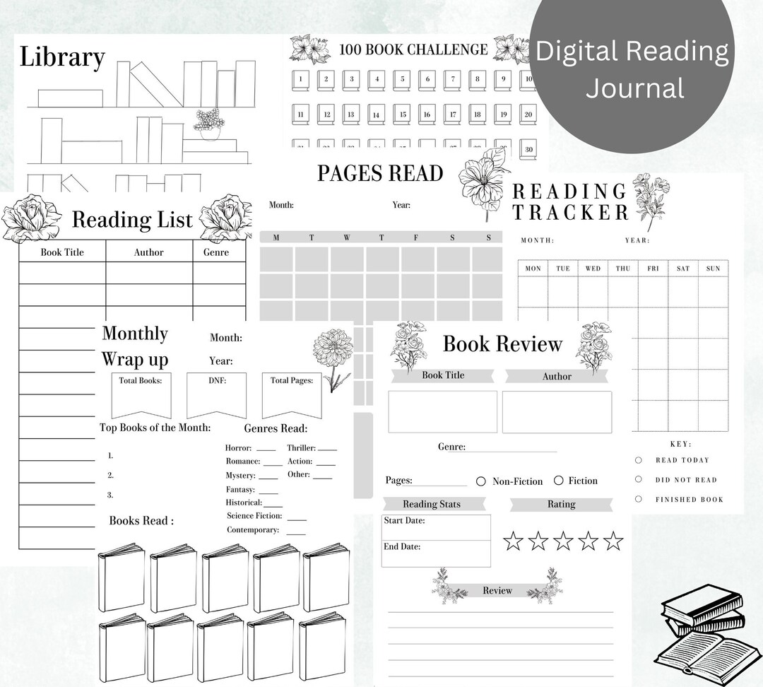 Digital Download, Digital Reading Journal, Printable Journal, Reading ...
