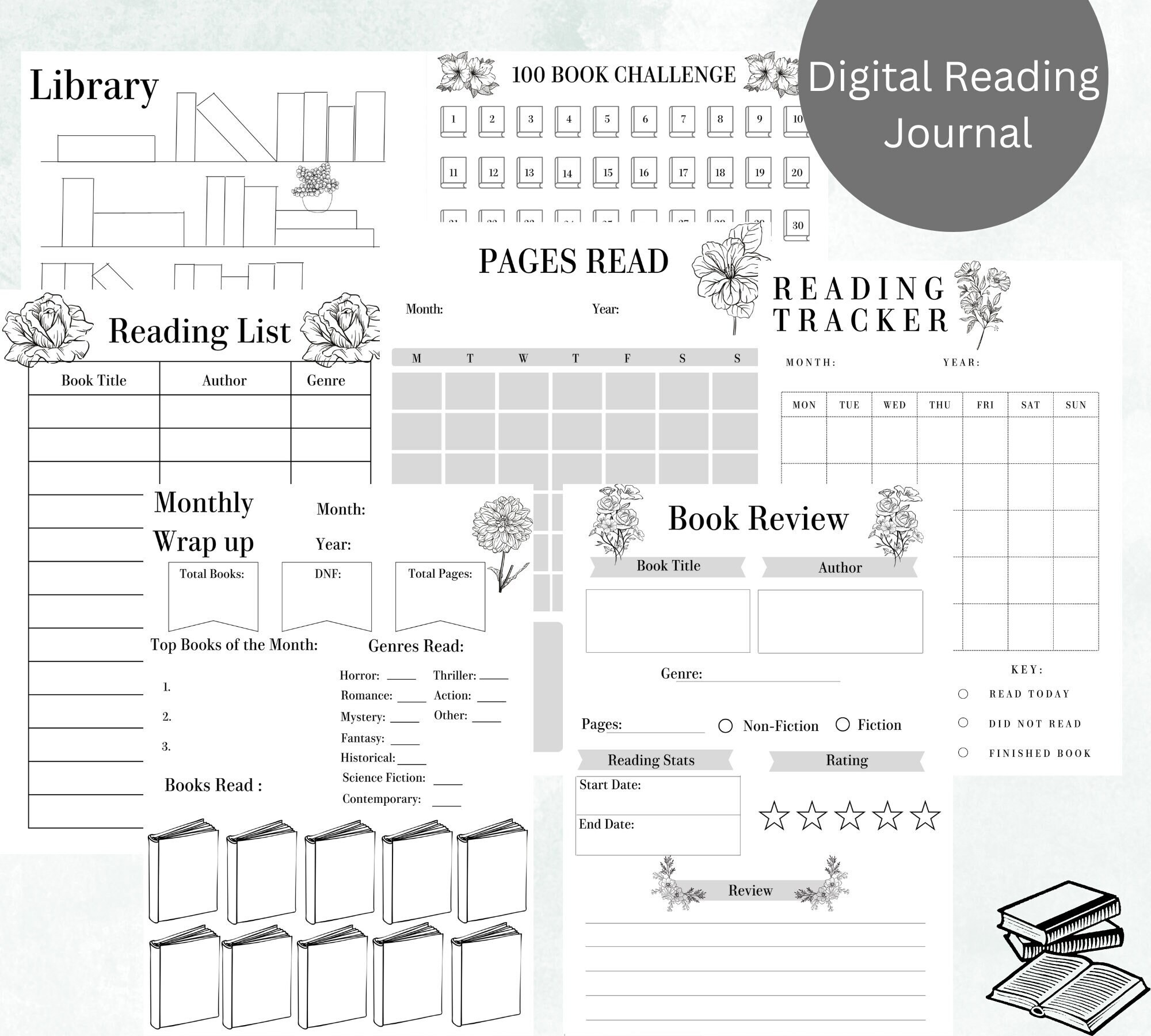 Digital Download, Digital Reading Journal, Printable Journal, Reading ...