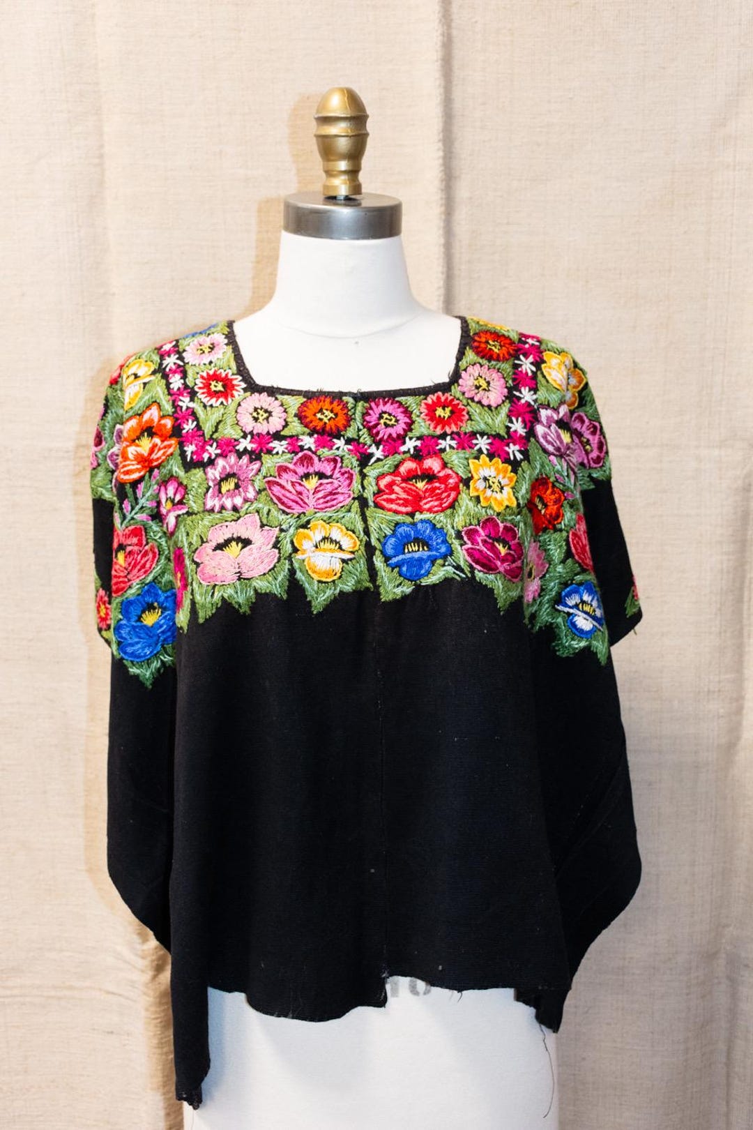 Vintage Huipil With Embroidered Flowers- One of a Kind and Artisan Made ...