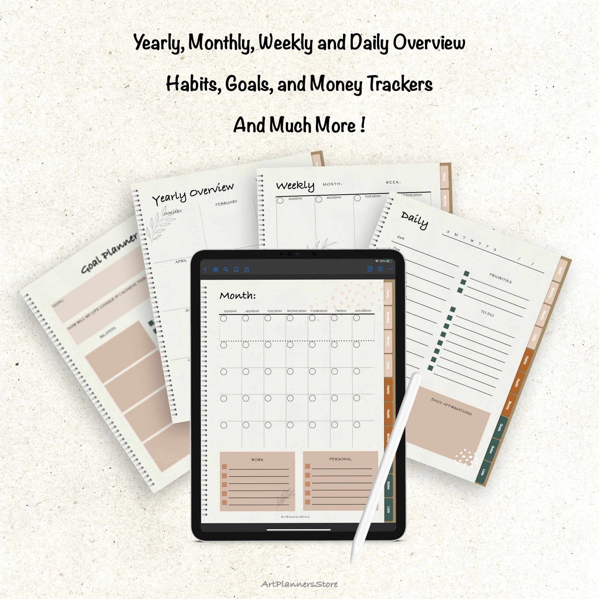 2022-2023 Earthy Abstract Planner year Month Week Day - Etsy Canada