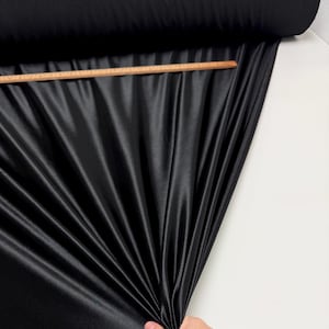 Black Stretch Satin Spandex Fabric by Yard, Black Material for Dress ...