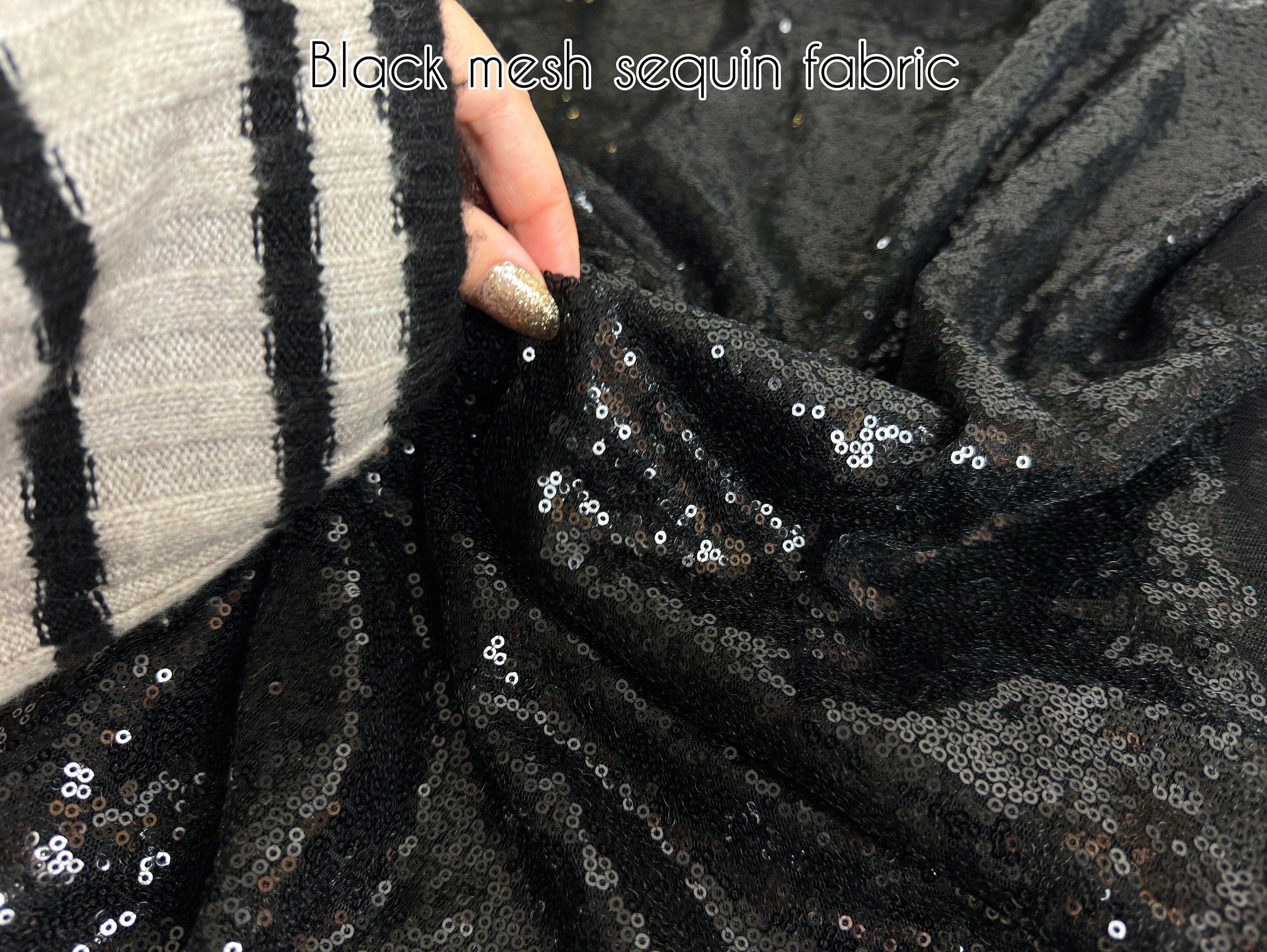 Black Sequin Fabric, Black Full Sequin Fabric, Glitz Full Sequins on ...