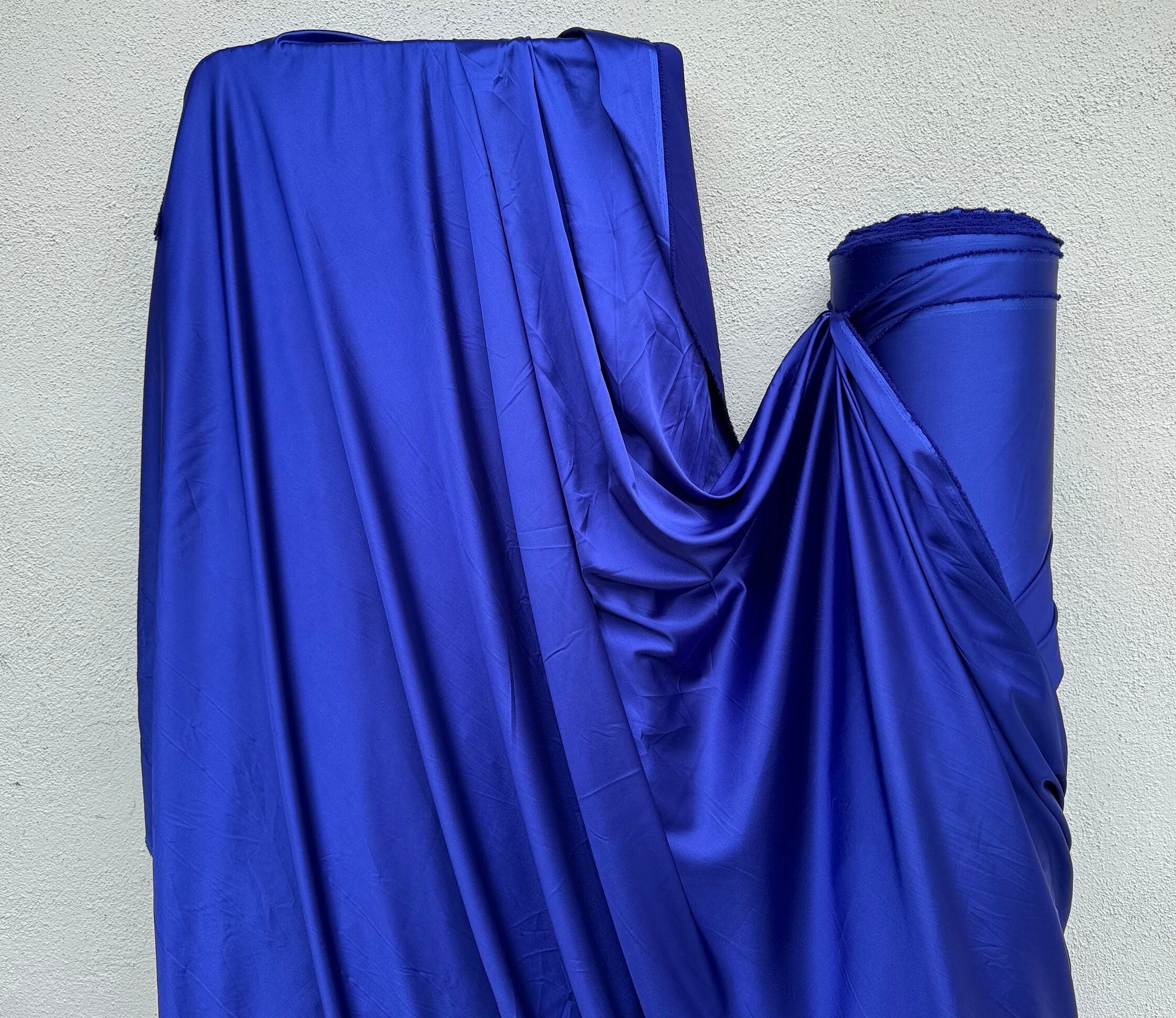 Royal Blue Luxury Silky Satin Fabric by Yard, Spandex Deep Blue Bridal ...