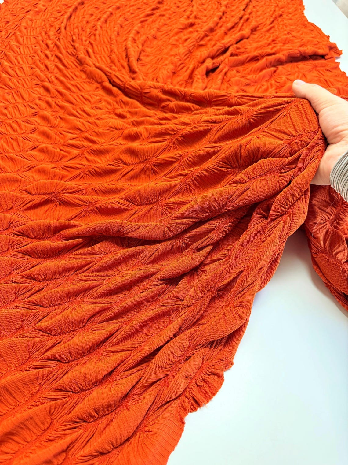 Rust Textured Diamond Jacquard Fabric by Yard, 3D Dark Orange Ruched 4 ...