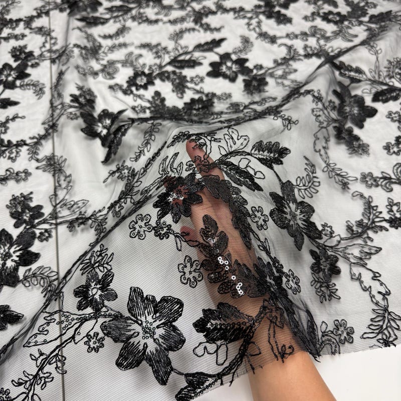 Black Beading Lace Fabric - Etsy