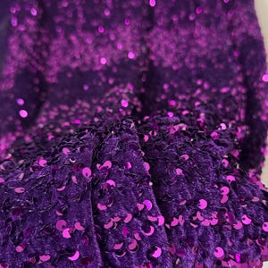 Purple Sequins on Stretch Velvet Fabric, Luxury Violet Sequined Fabric ...