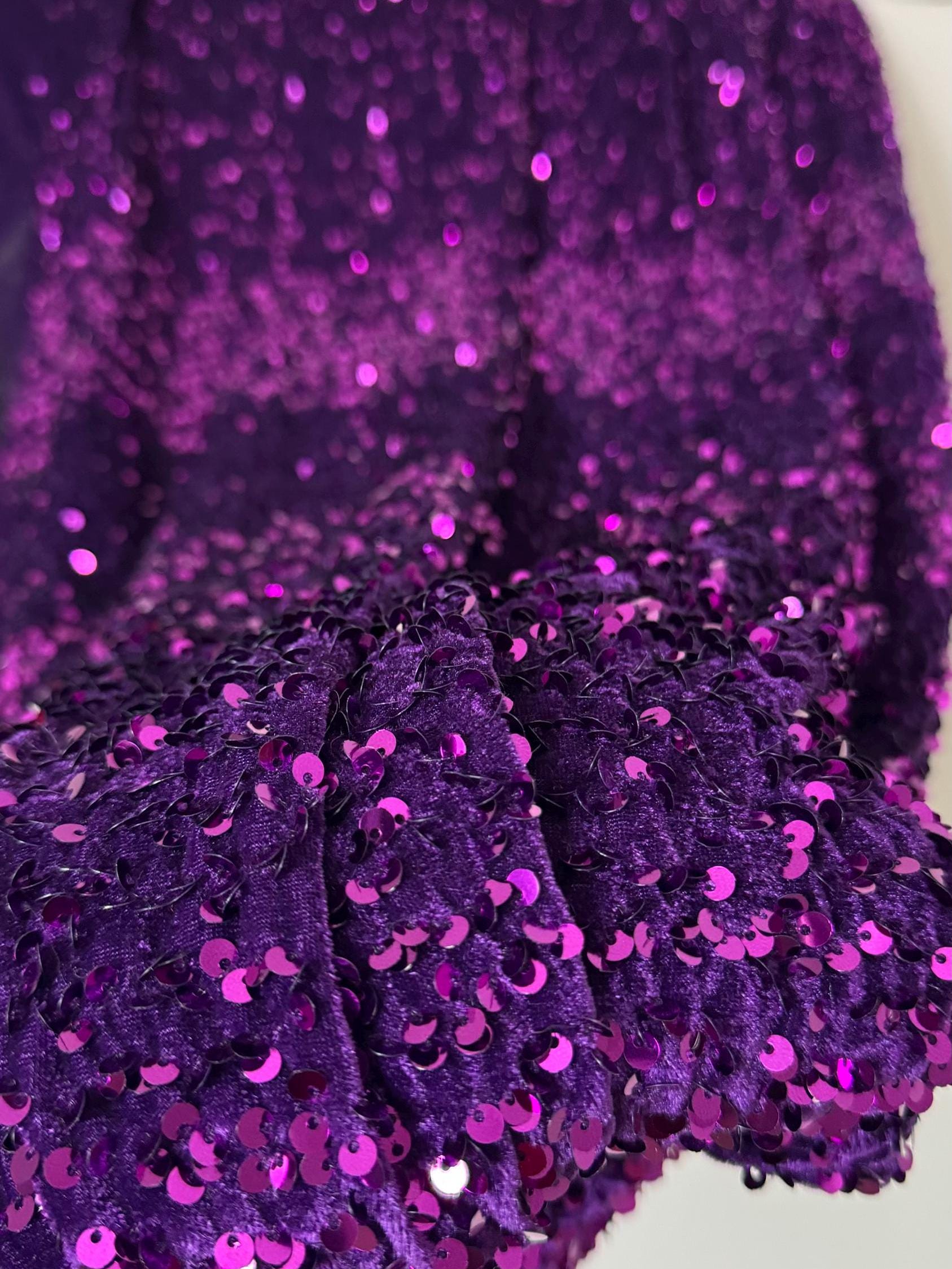 Purple Sequin Stretch Velvet Fabric by Yard, Sparkly Violet Sequined ...