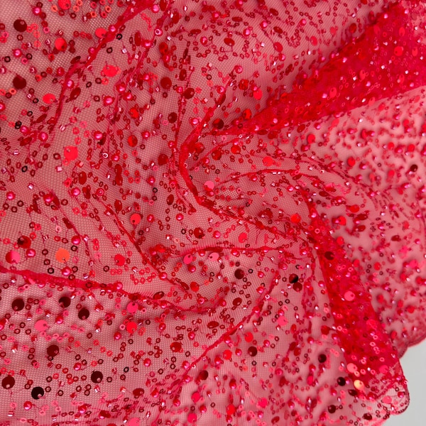 Red Beaded Lace Fabric - Etsy