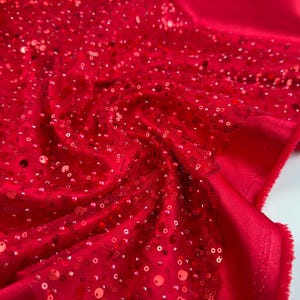 Red Beaded Lace Fabric by Yard | Embroidered With Pearls & Sequins Mesh ...