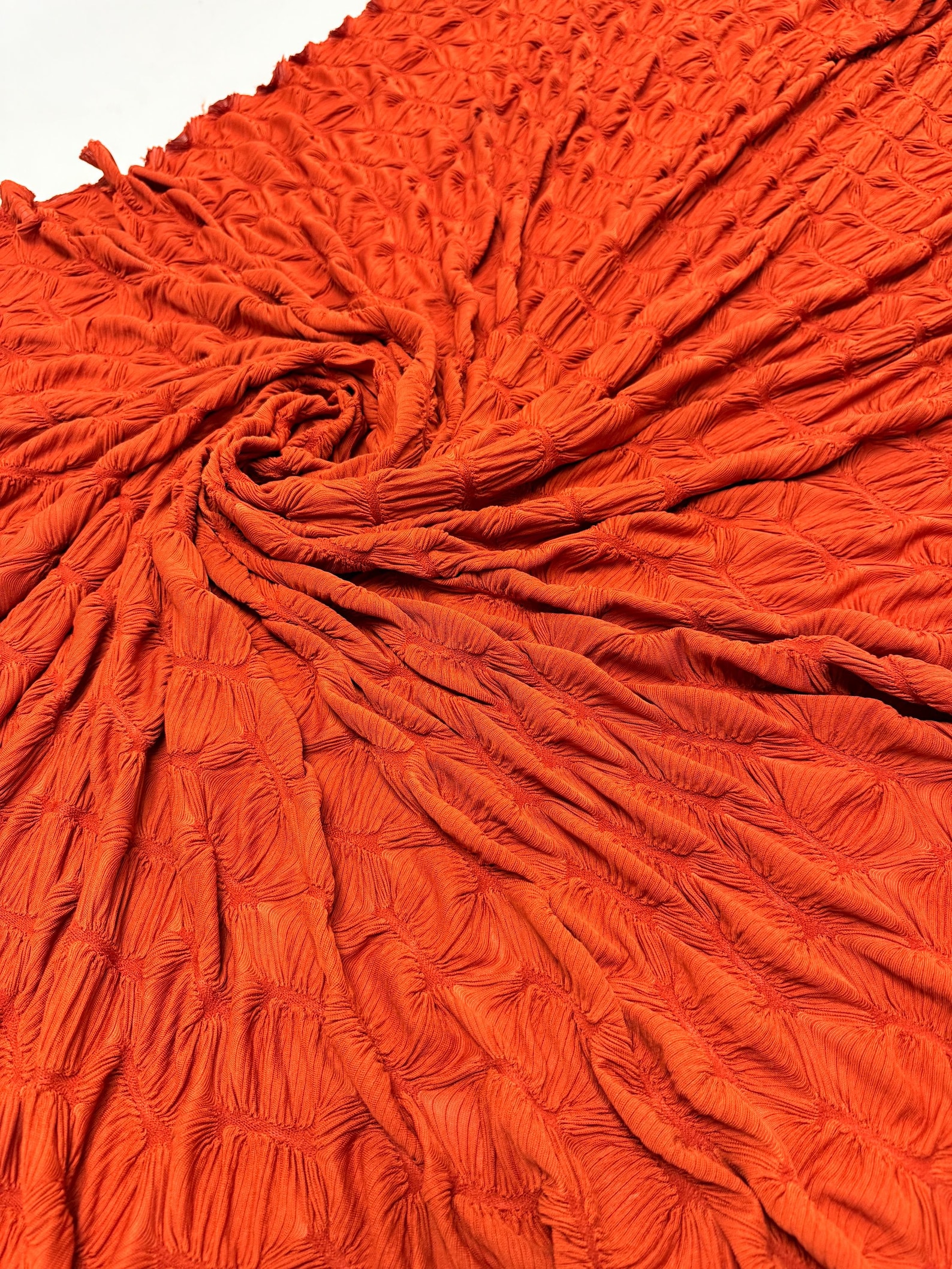 Rust Textured Diamond Jacquard Fabric by Yard, 3D Dark Orange Ruched 4 ...