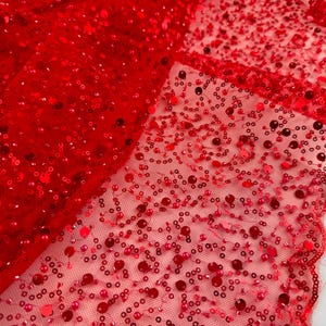 Red Beaded Lace Fabric by Yard | Embroidered With Pearls & Sequins Mesh ...