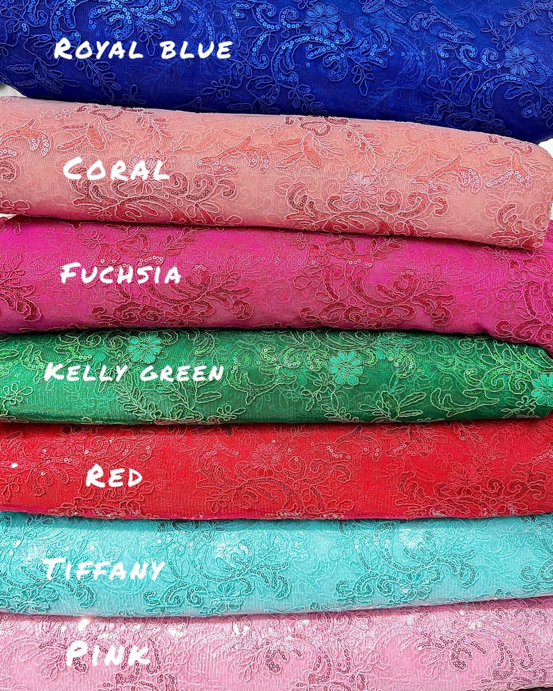 Floral Lace Fabric by Yard Embroidery Corded With Sequins Material Non ...