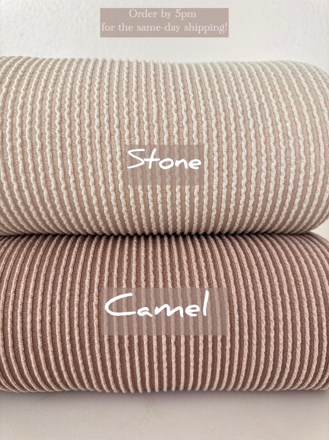 Neutral Ribbed Waved Knit Fabric, Stone 4 Way Stretch Curly Rib, Luxury ...
