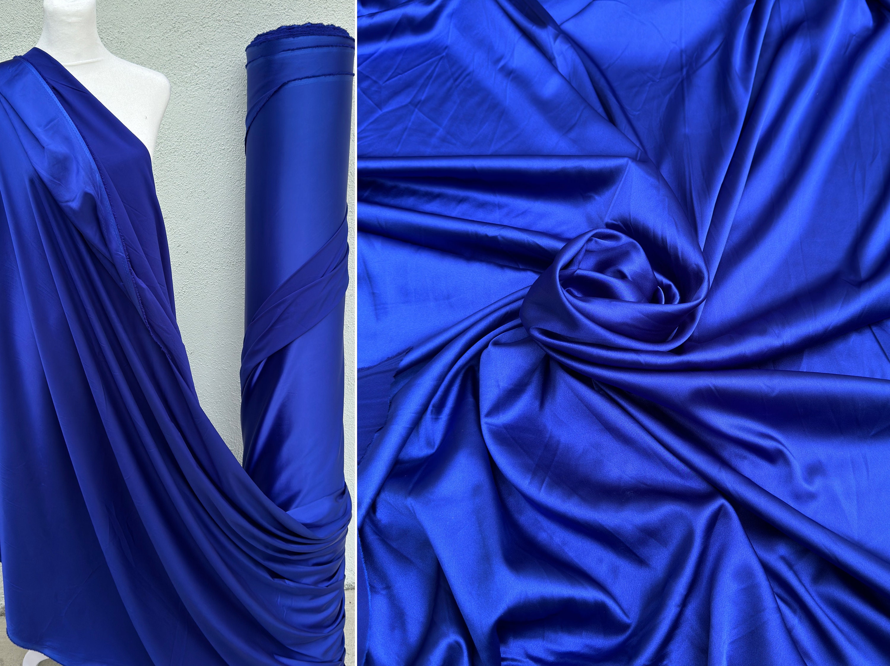 Royal Blue Luxury Silky Satin Fabric by Yard, Spandex Deep Blue Bridal ...