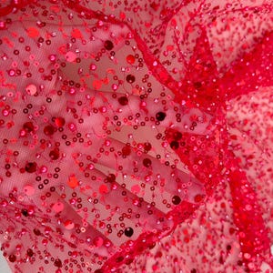 Red Beaded Lace Fabric by Yard | Embroidered With Pearls & Sequins Mesh ...