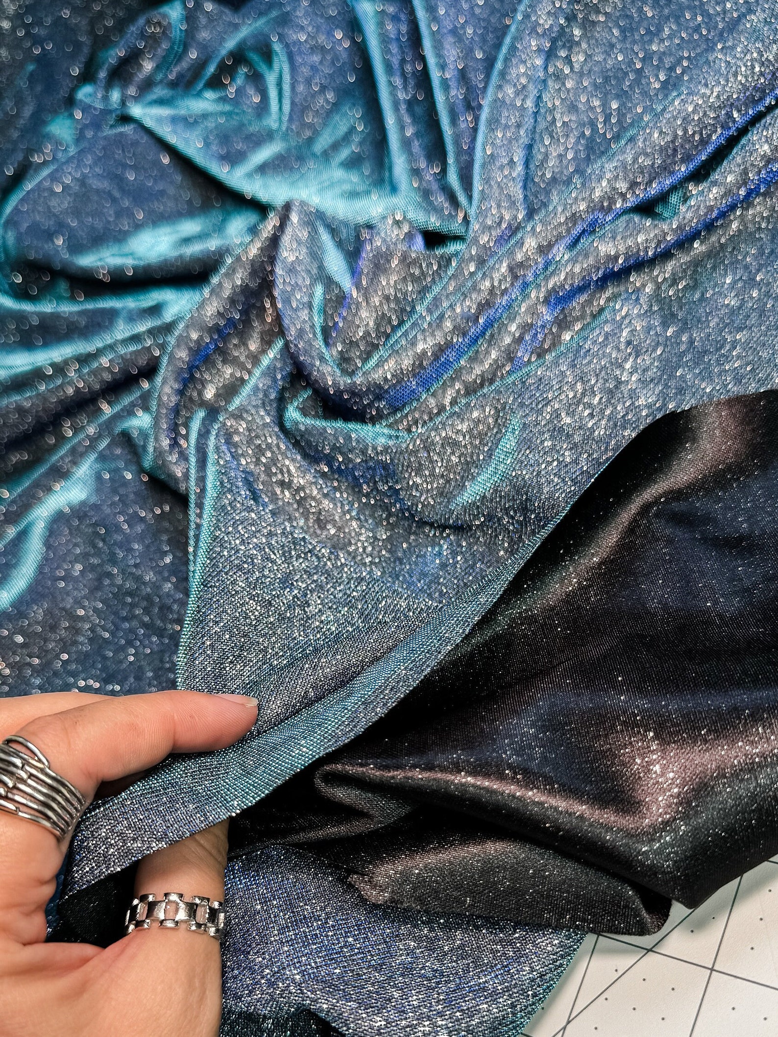Slate Blue Foam Lurex Glitter Fabric by Yard, Fade Blue Sparkling Lurex ...