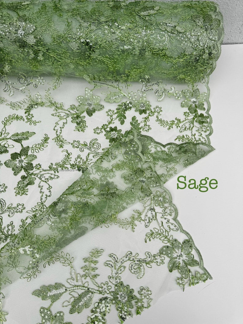 Floral Embroidered Lace Corded Fabric With Sequins Fabric by the Yard ...